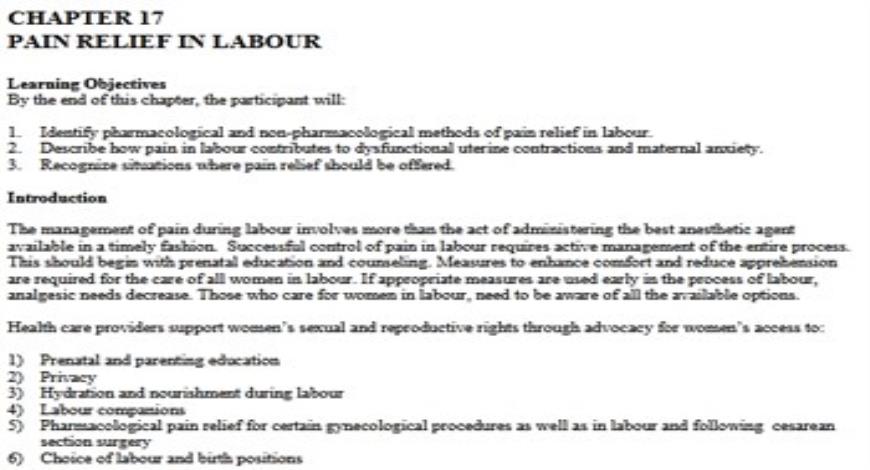 Download Medical Notes on Pain Relief in Labor