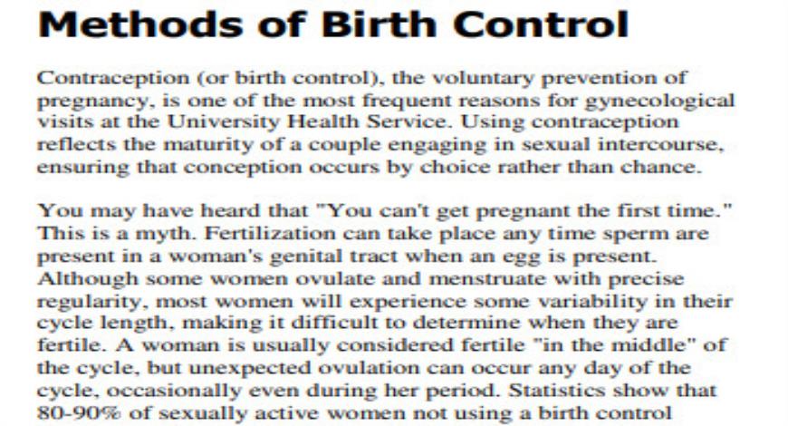Download Medical Notes on Methods of Birth Control