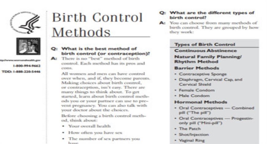 Download Medical Notes on Birth Control Methods-Frequently Asked Questions